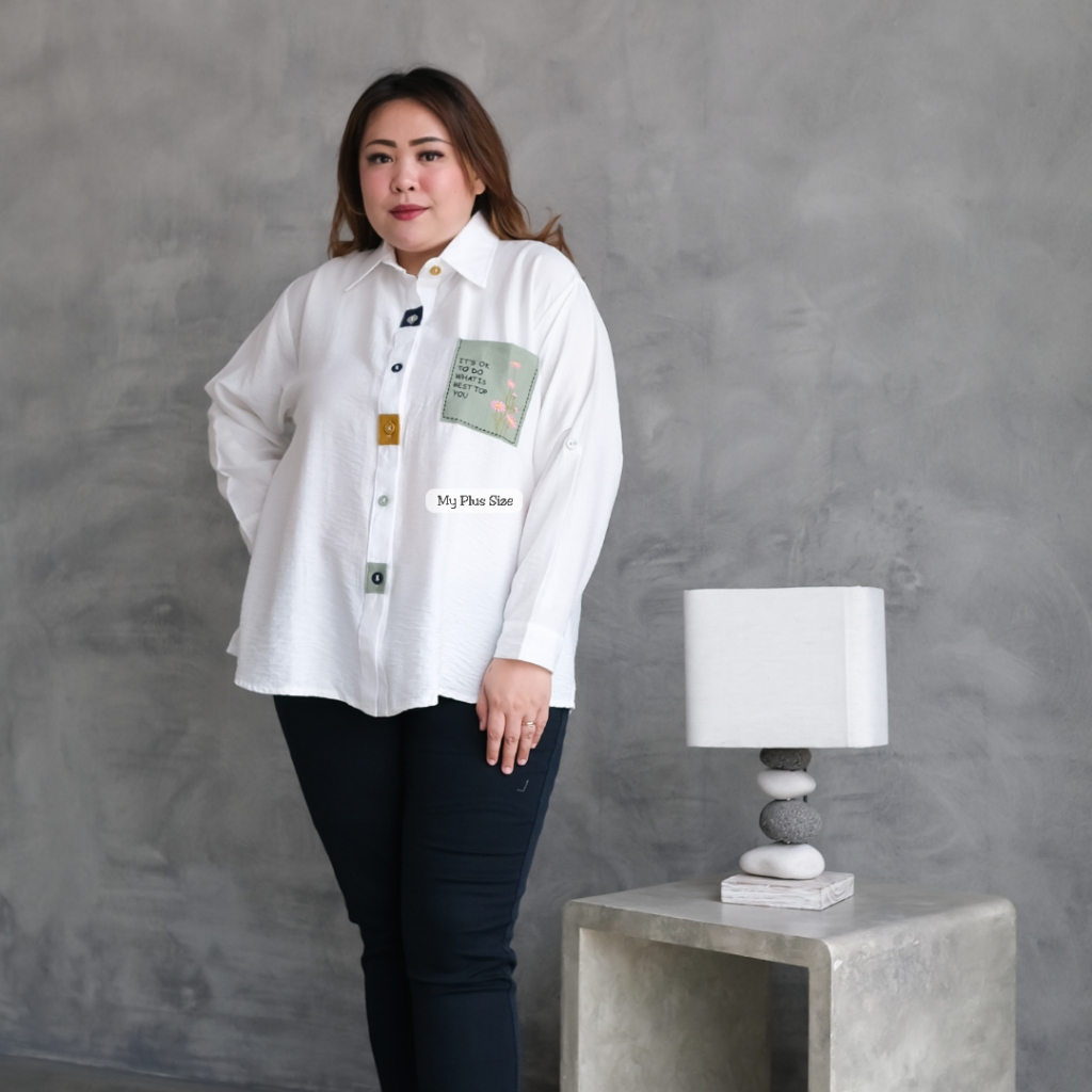 Jual Kemeja Bordir Jumbo Wanita 3666, Ld 125, 135, 145, 155 cm | Shopee Indonesia