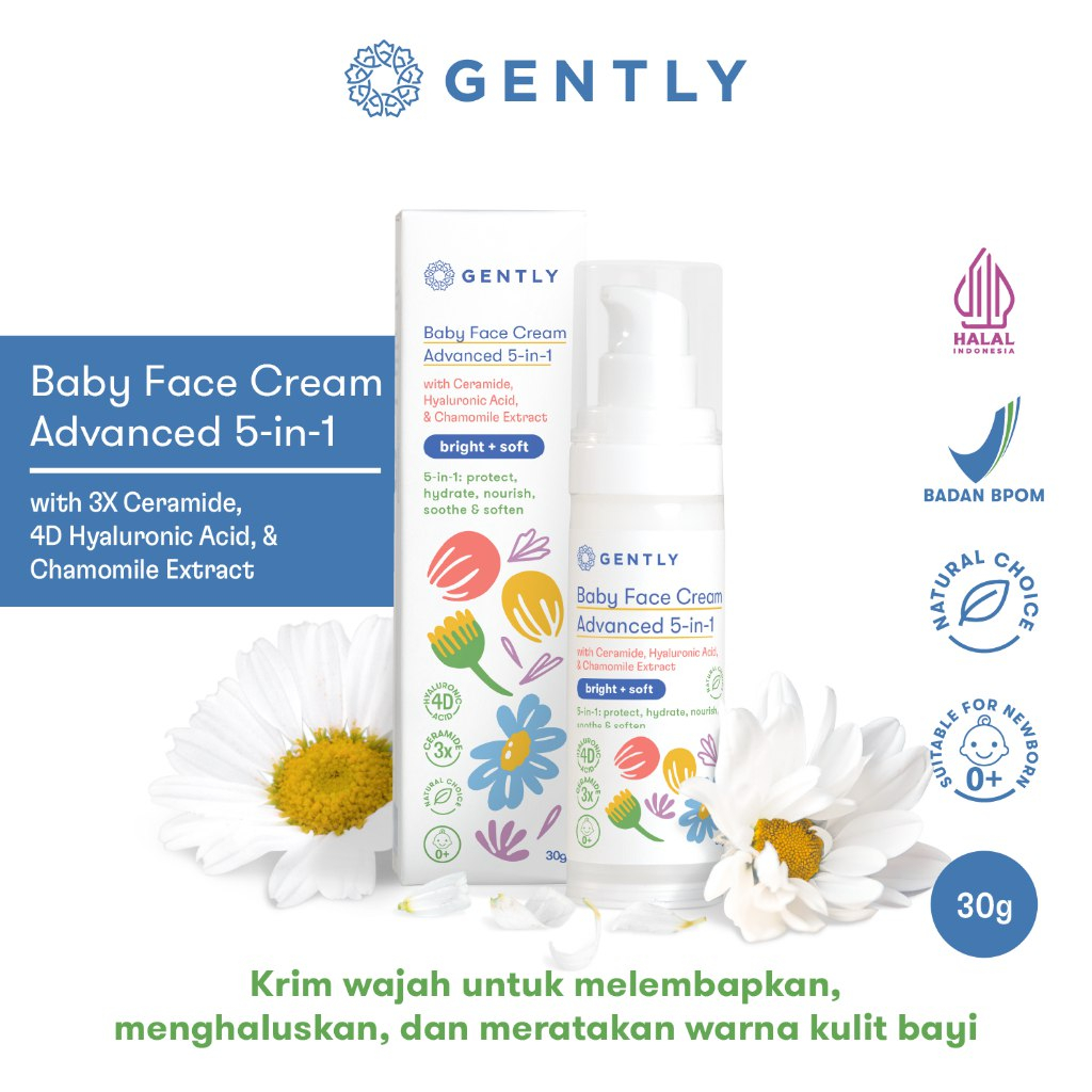Jual GENTLY BABY FACE CREAM ADVANCED 5-IN-1 DENGAN 3X CERAMIDE DAN 4D ...