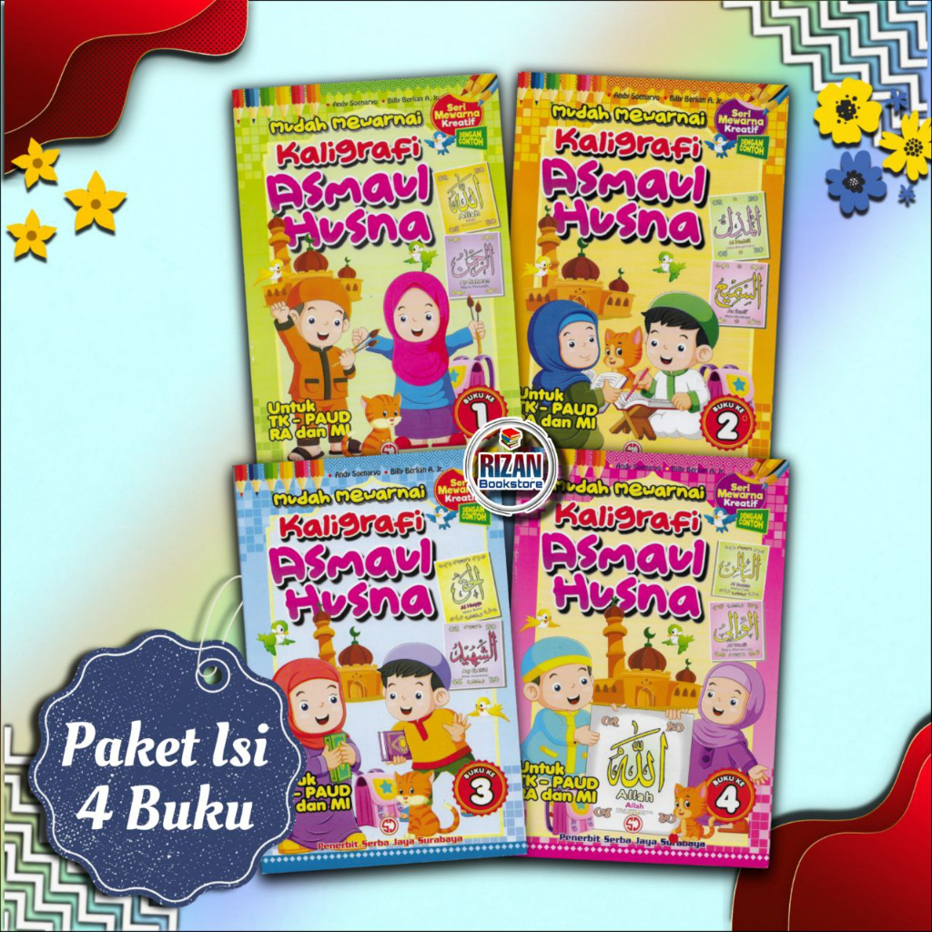 Jual [SJ] Paket Isi 4 Buku Mudah Mewarnai Kaligrafi Asmaul Husna | Shopee Indonesia