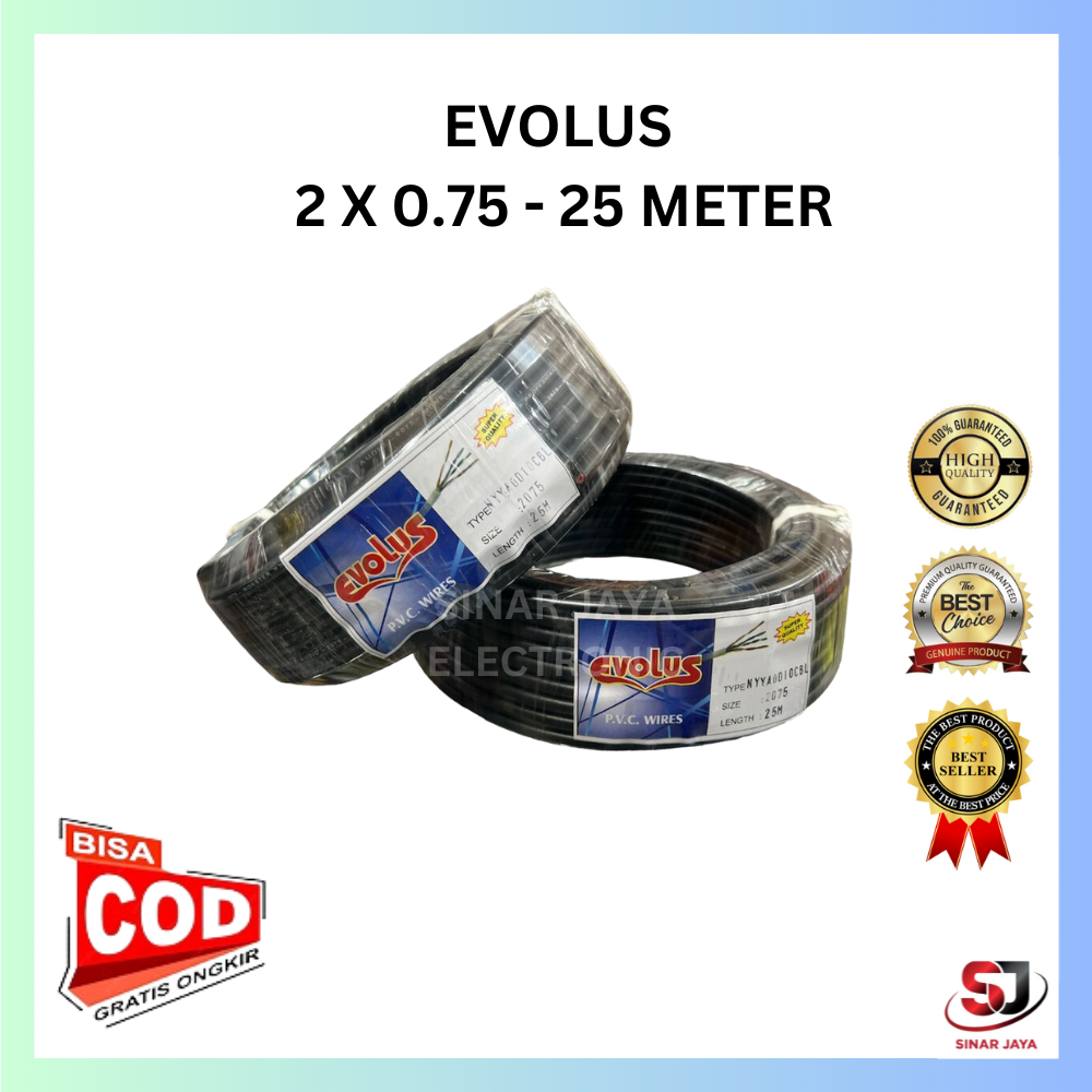 Jual Kabel Listrik Serabut HYO Evolus 2 x 0.75 (25 METER ) HITAM ...