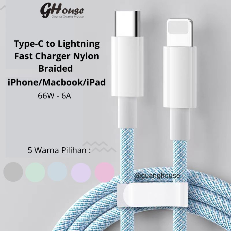 Jual Kabel Charger Type-C to Lightning IP 66W 6A Bahan Nylon Braided ...