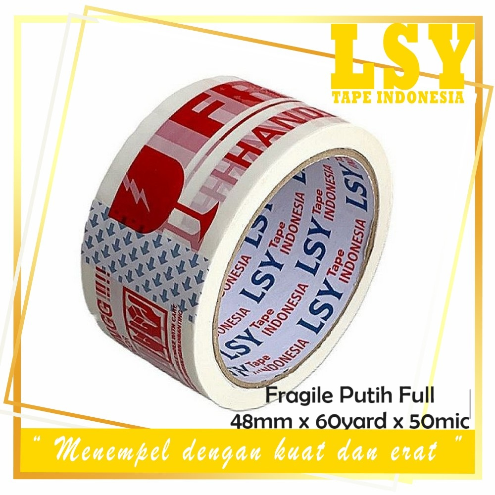 Jual LSY Lakban Fragile Putih Full 48mm x 60yard Full 50mic Super Lengket | Shopee Indonesia