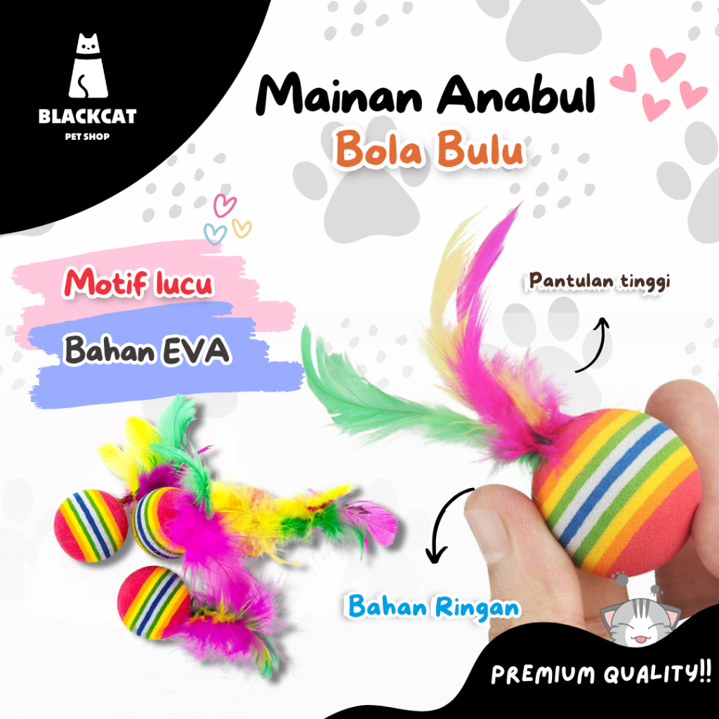 Jual BLACKCAT Mainan Bola Kucing Rainbow Ball Mainan Bulu Bola Kucing ...