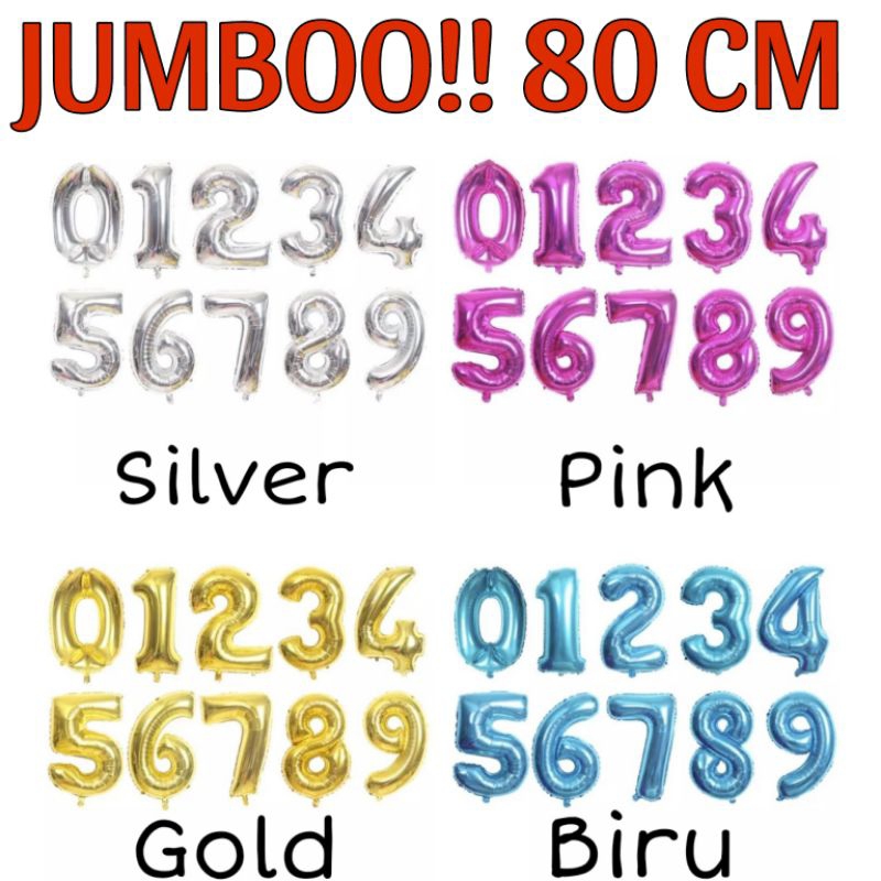 Jual JUMBO Balon Foil Angka 80cm / Balon Foil Huruf dan Angka 80cm gold ...