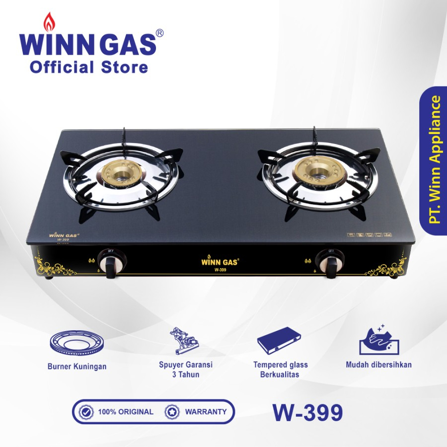 Jual Winn Gas Kompor Gas Kaca 2 Tungku W-399 Kompor 2 Tungku W399 ...