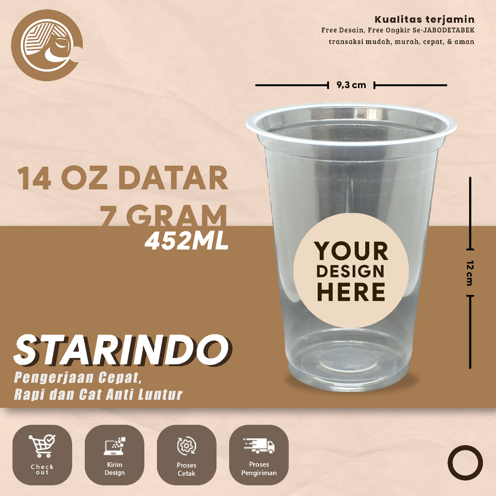 Jual Sablon Cup Gelas Plastik (PP) 14 Oz STARINDO DATAR & OVAL 7 - 8 ...
