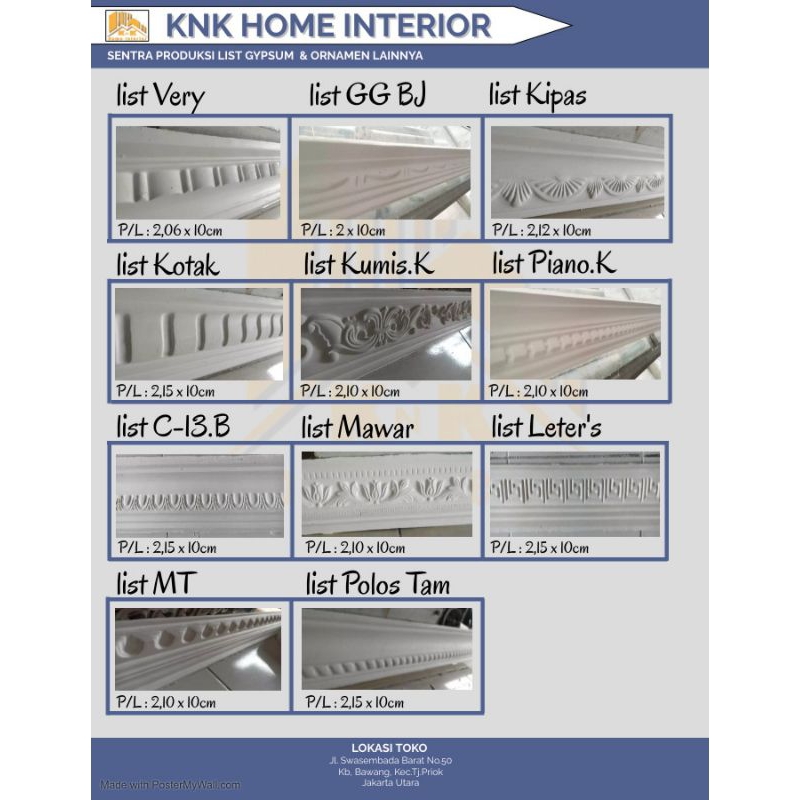 Jual List Gypsum 10cm / Lis Gypsum Motif Kembang & Simpel / List Plafon ...