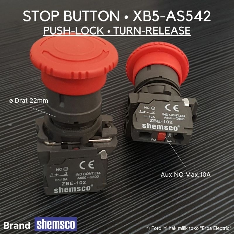 Jual Shemsco 22mm Emergency Button XB5-AS-542 AS542 Tombol Stop Push ...