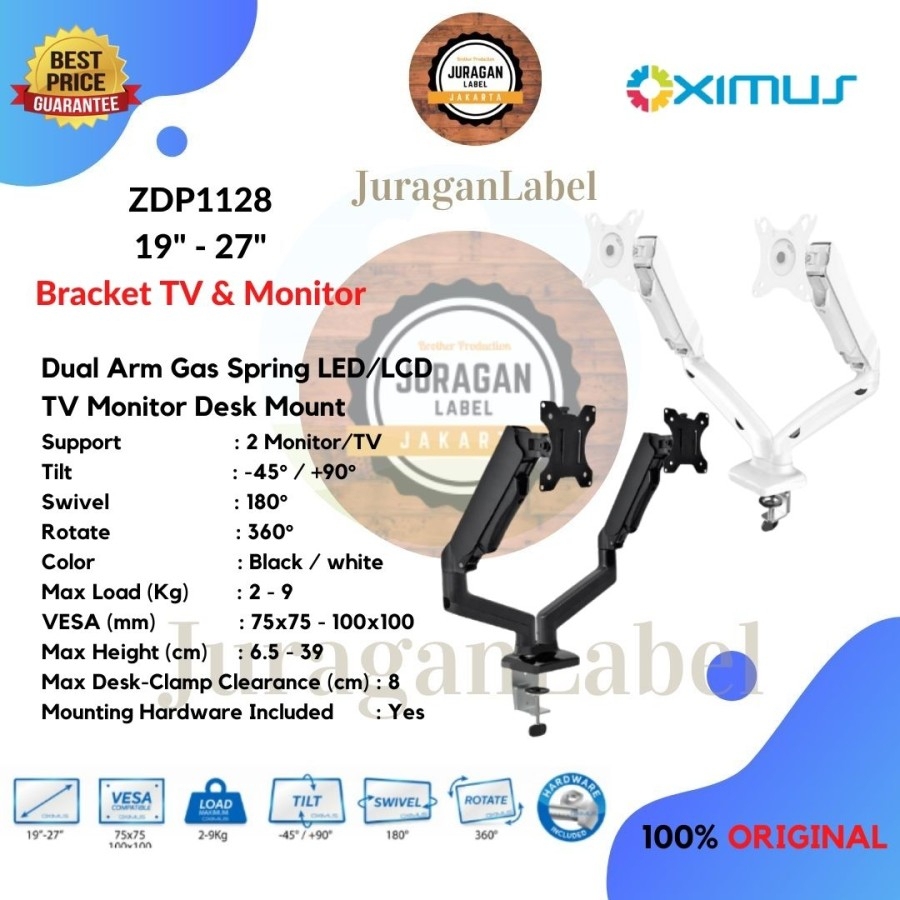 Jual BRACKET Oximus ZDP1128 TV Monitor 19" - 27" Gas Spring Tilt Swivel ...