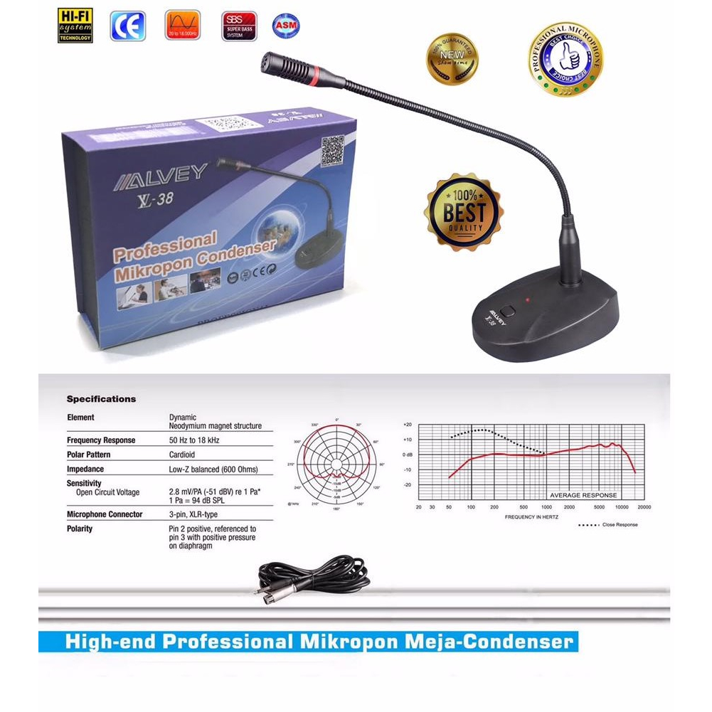Jual ALVEY MICROPHONE MEJA L'V-38 Microphone Kantor Mic Meja Mikrofon | Shopee Indonesia