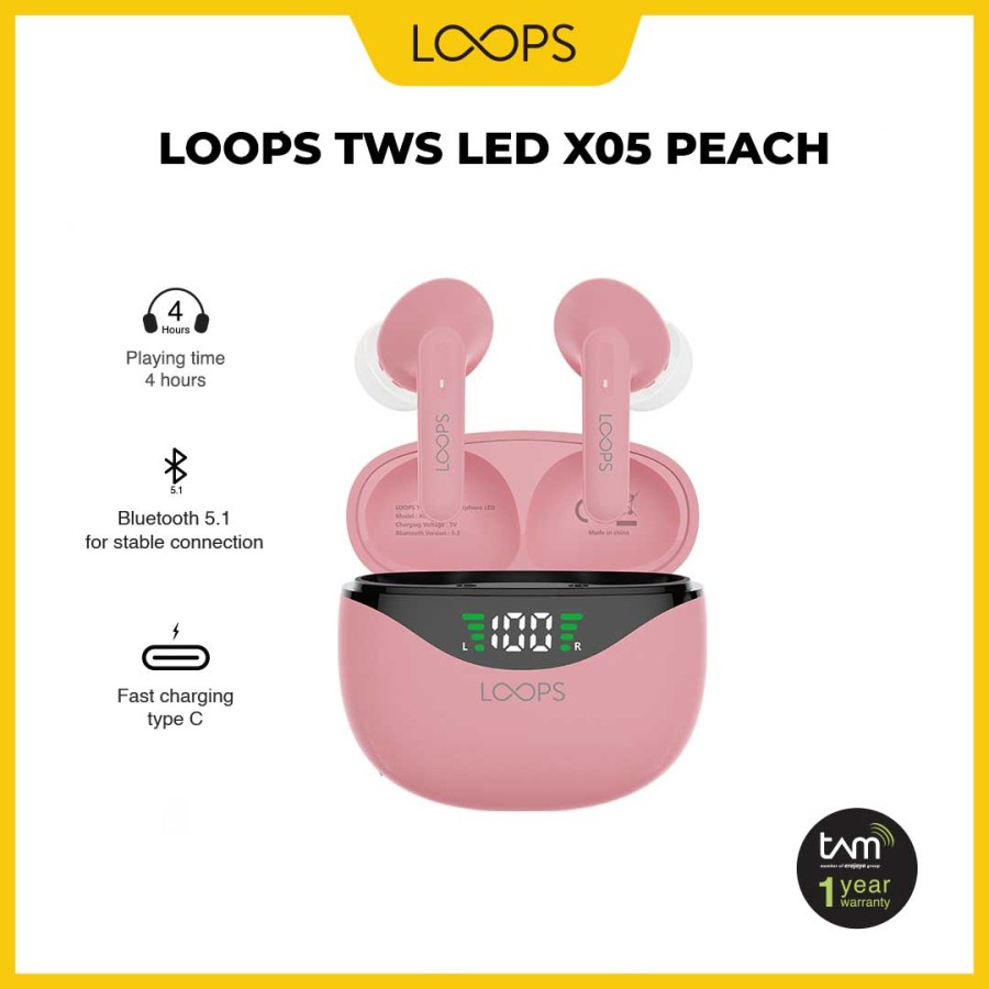 Jual LOOPS TWS LED X05 TWS BLUETOOTH - Peach | Shopee Indonesia