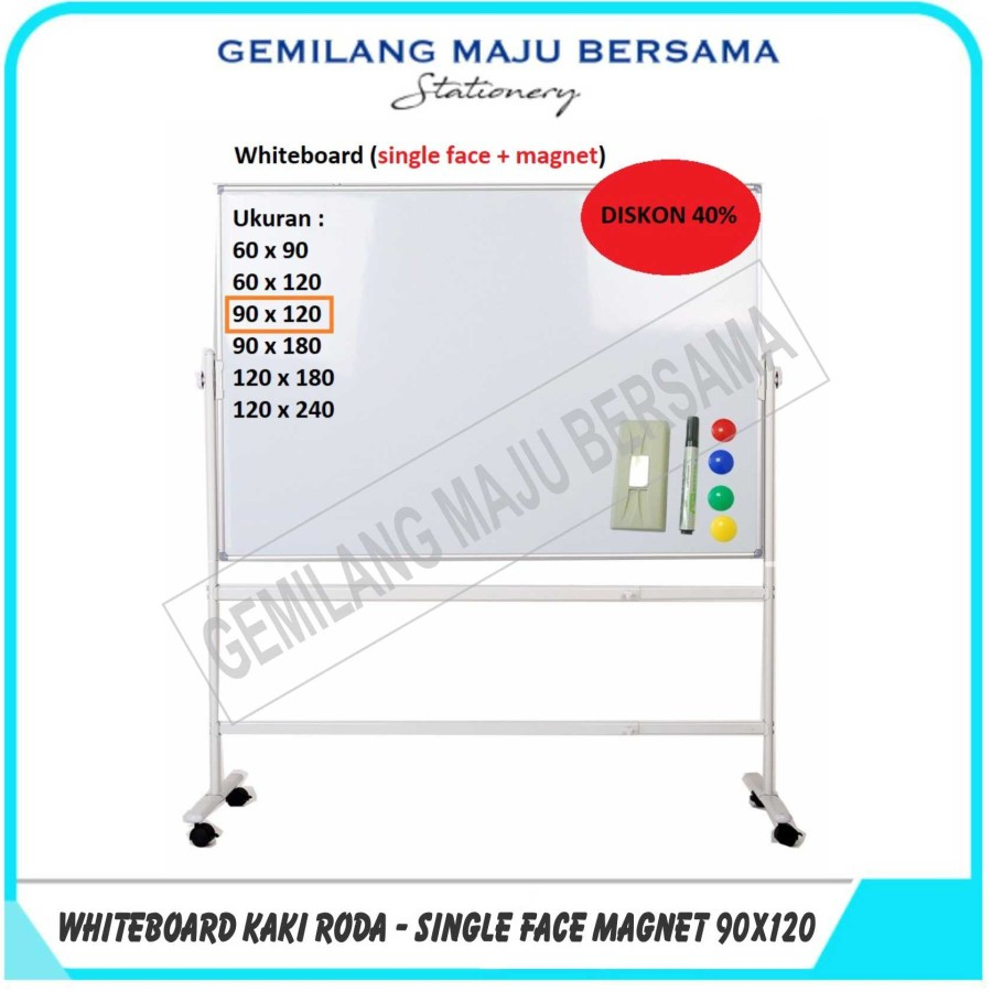 Jual Whiteboard / Papan Tulis + Kaki Roda 90 x 120 cm ( Satu Muka ...