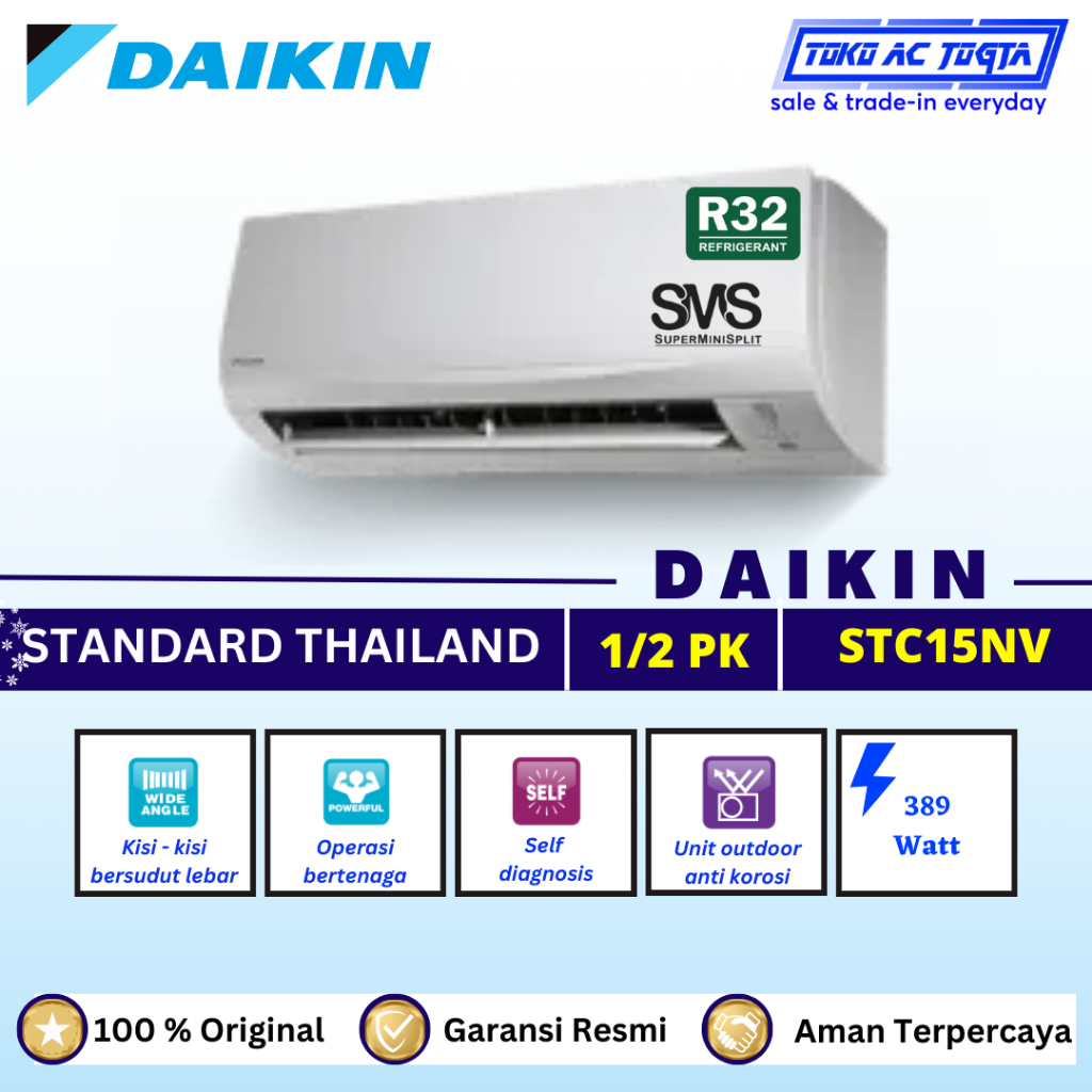 Jual AC Split Merk Daikin Tipe Standard Thailand Ukuran 1/2 PK (STC15NV ...