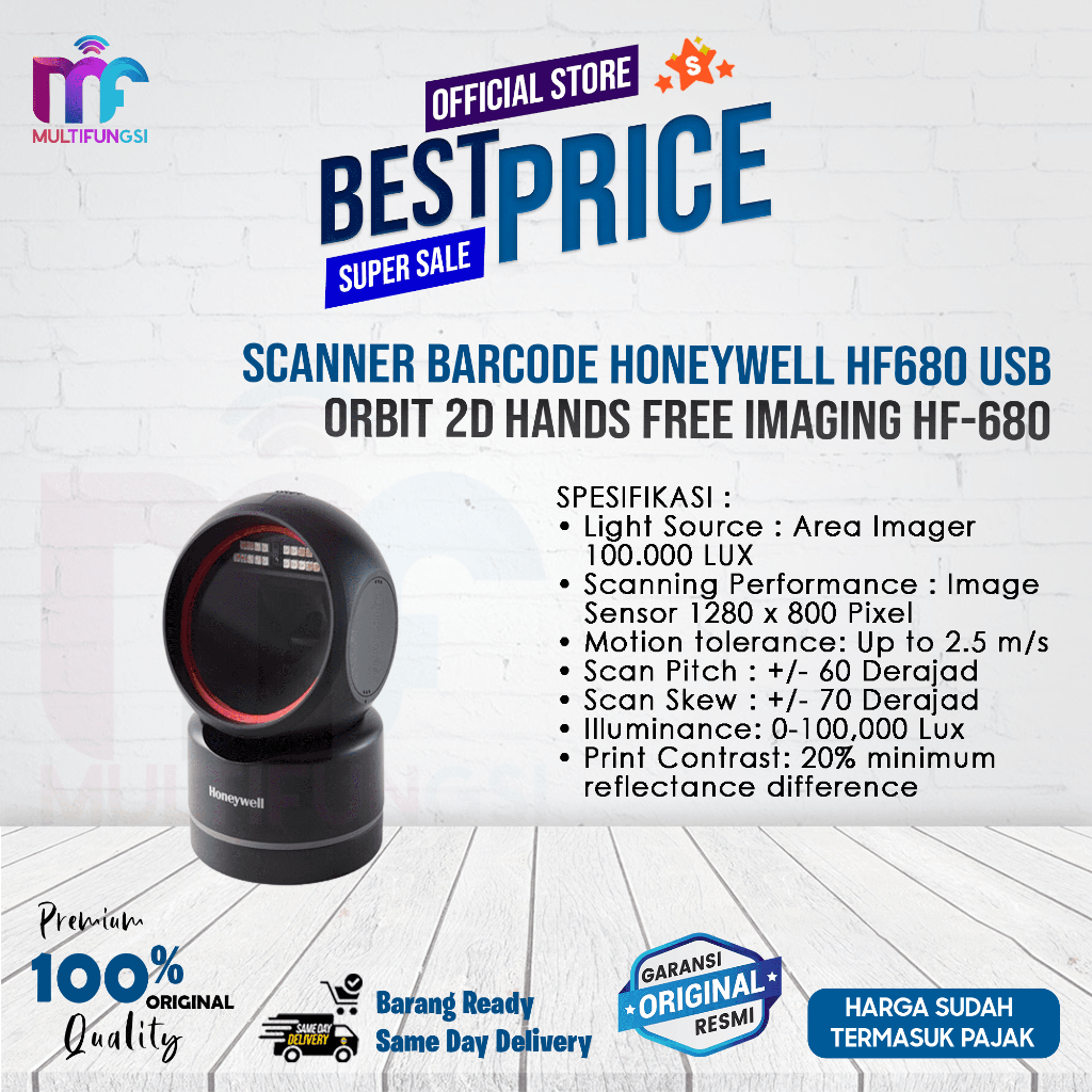 Jual Scanner Barcode Honeywell HF680 USB ORBIT 2D Hands Free Imaging HF ...