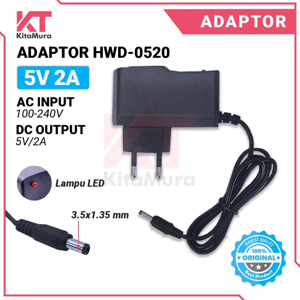 Jual Adaptor 5V 2A Type HDW-0520 II Adaptor With Jack 3.5 x 1.35mm ...