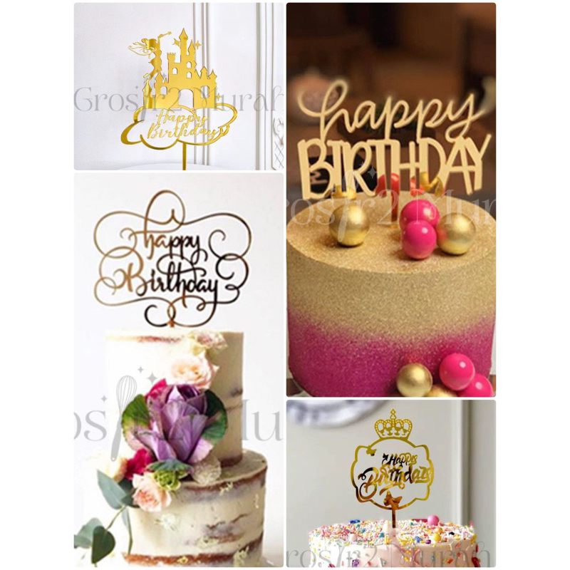 Jual Cake Topper Acrylic Happy Birthday Gold All Variant | Shopee Indonesia
