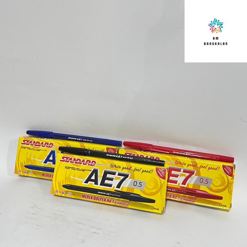 Jual Bolpen / Pulpen STANDARD AE-7 0.5mm Hitam/Biru/Merah | Shopee Indonesia