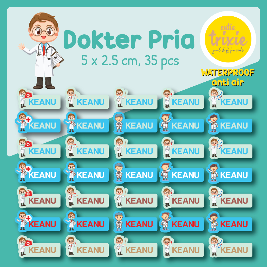 Jual Sticker label nama anak waterproof Dokter Pria | Shopee Indonesia