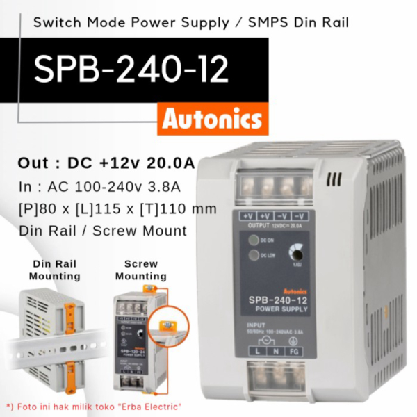 Jual Autonics SPB-240-12 Switching Power Supply DIN 12v 240w DR MDR ...