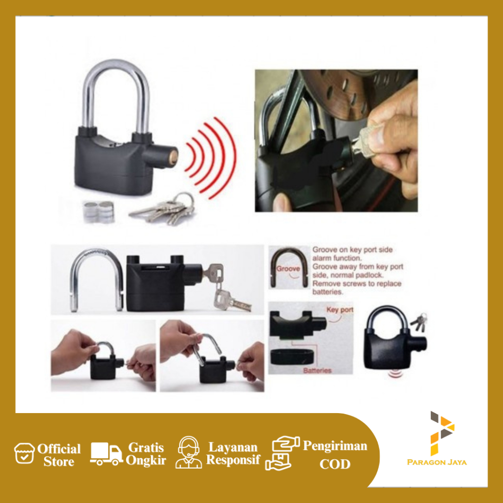 Jual Gembok Alarm Kunci Gerbang Pintu Rumah Rantai Anti Maling Alarm ...
