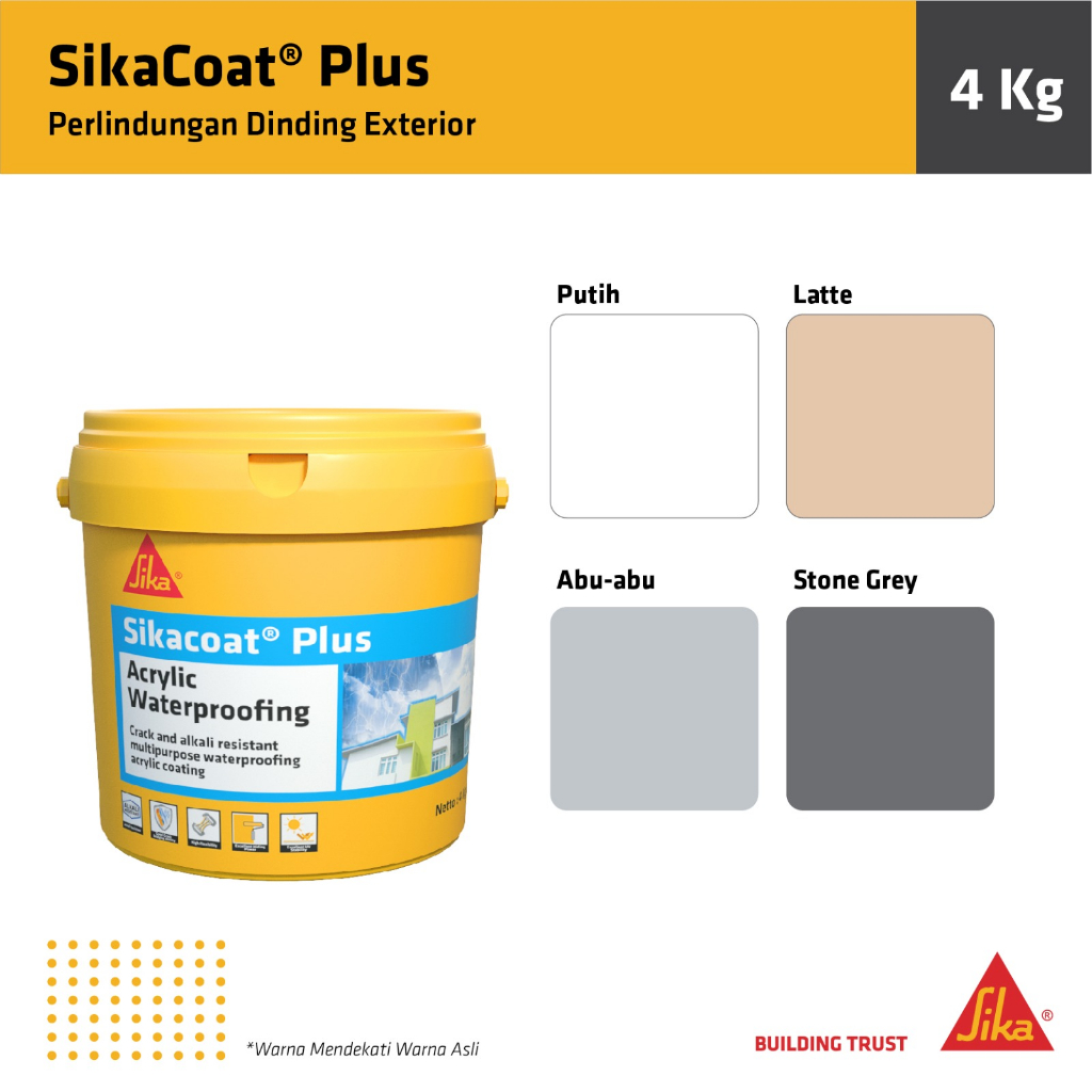 Jual SikaCoat Plus Pelapis Anti Bocor Elastis Dinding Tembok Luar 4Kg ...