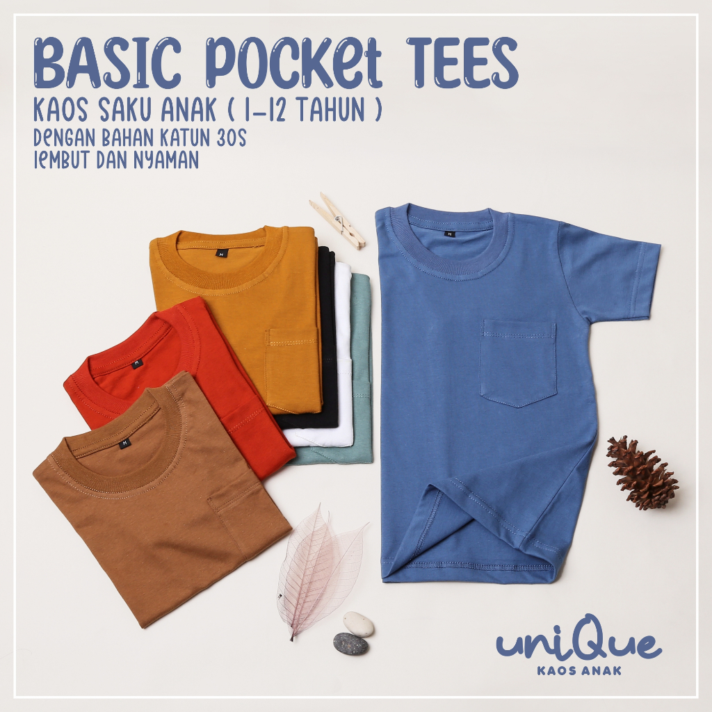 Jual Basic pocket tees, baju kaos saku anak polos 1-12 tahun, kaos distro anak laki laki, atasan ...