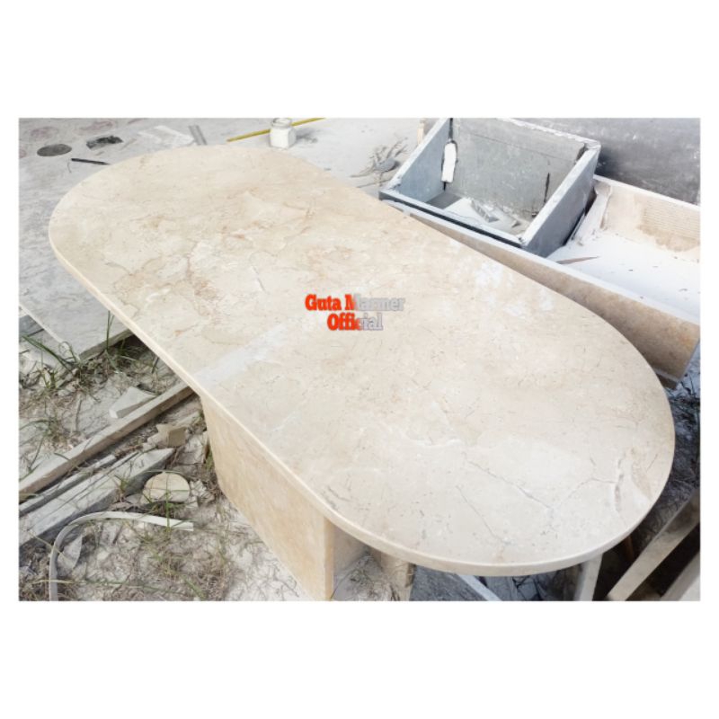 Jual Top Table ||| Daun Meja Batu Marmer Putih Glosy Model Oval ...