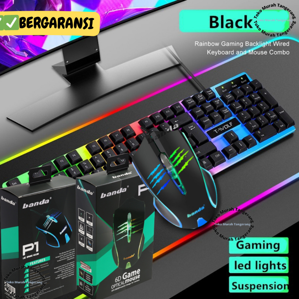 Jual (COD) PROMO !! BANDA Mouse Keyboard Gaming Kabel USB P1 Auto Color ...