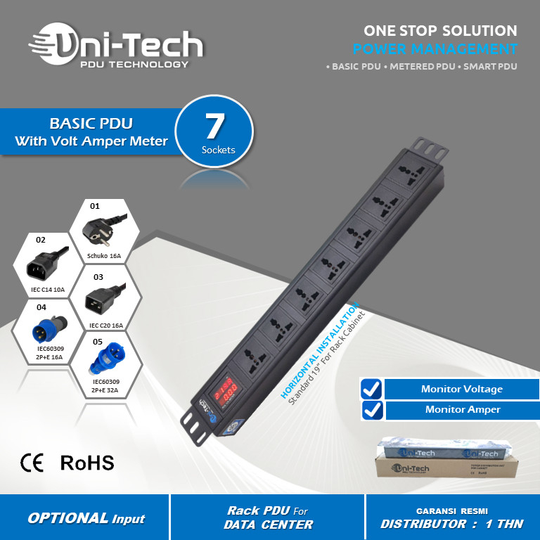 Jual PDU Rack Socket Universal - 7 Ports / Holes / Outlet with AV2 ...
