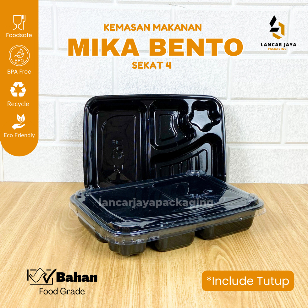 Jual Mika Bento LUX Hitam Sekat 4 Set Tutup Bening Foodgrade | Shopee ...