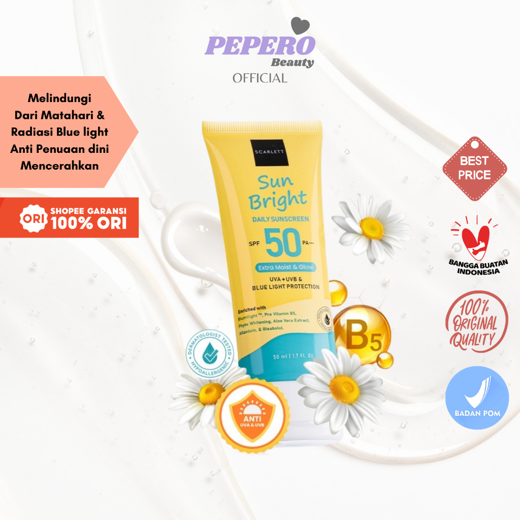 Jual SCARLETT Whitening Sunscreen Sun Bright Daily SPF 50 PA+++ | Ultra Light Daily Sunscreen ...