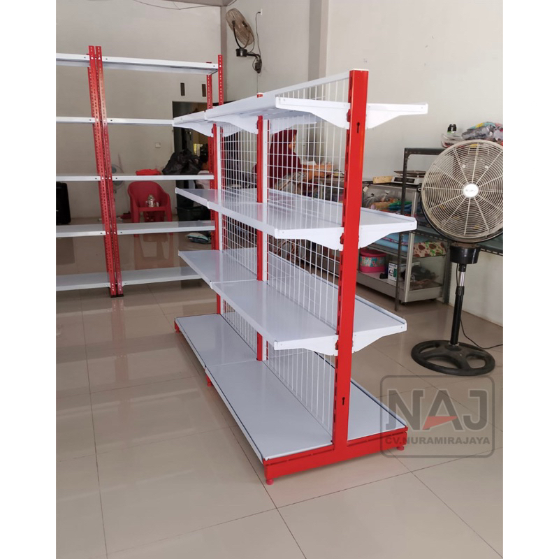 Jual Rak minimarket doble 4 susun bolak balik Rak gondola doble murah ...