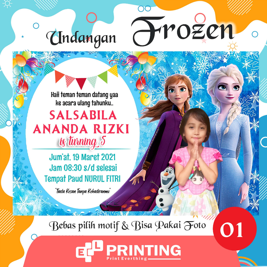 Jual Undangan Ultah Anak Motif Frozen | Undangan Ultah | Frozen Card ...