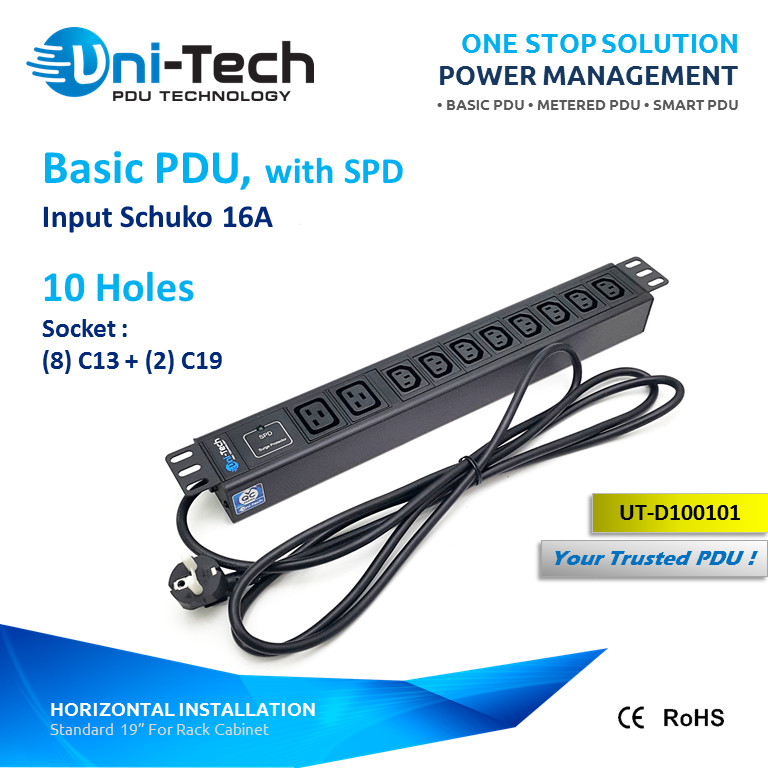 Jual PDU Rack Socket C13 C19 (Mix) - Basic PDU 10 Outlet / Ports / Holes With Surge Protection ...