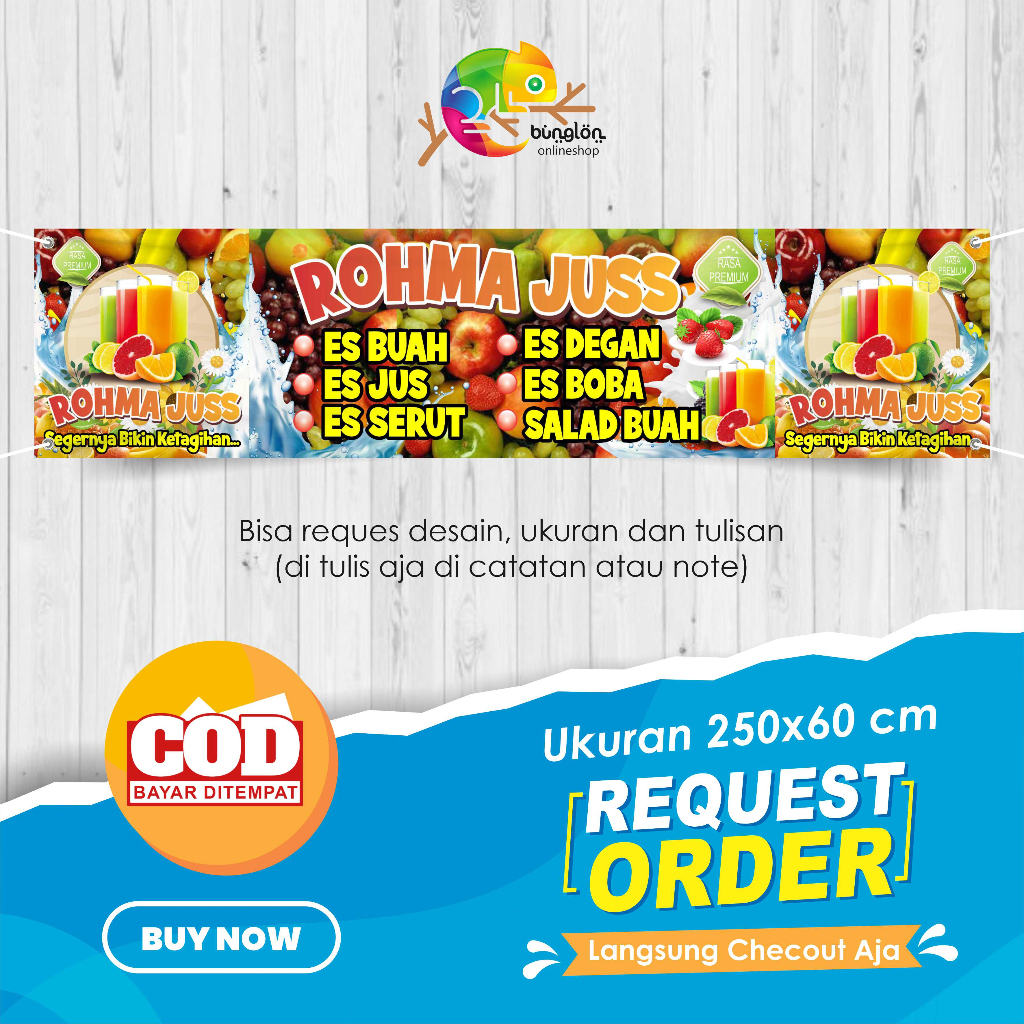 Jual Size 250x60 Spanduk Jus Es Buah Es Degan, Banner Juice Model C ...