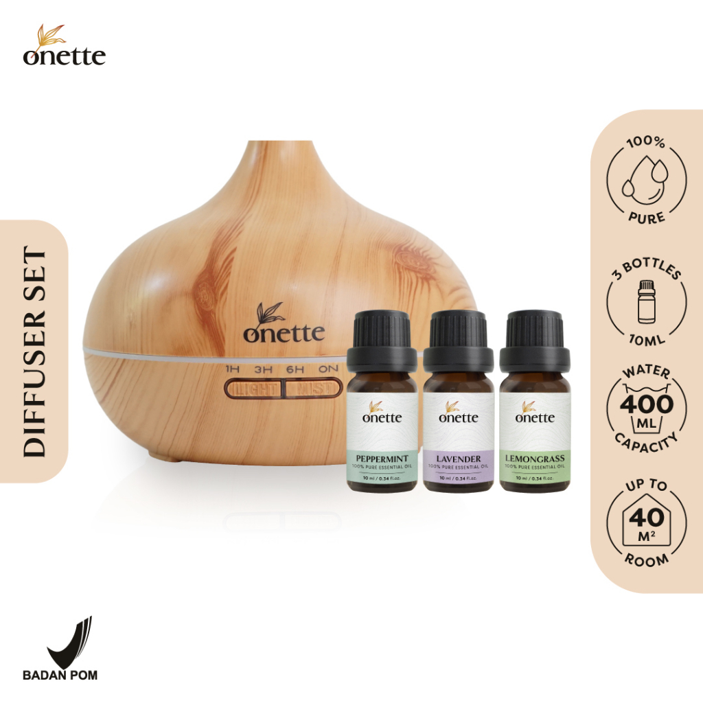Jual Onette Diffuser Set (Wooden Diffuser 400 ml + 3 Essential Oil 10 ...