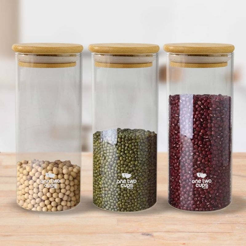 Jual One Two Cups Toples Kaca Penyimpanan Makanan Coffee Storage Glass ...