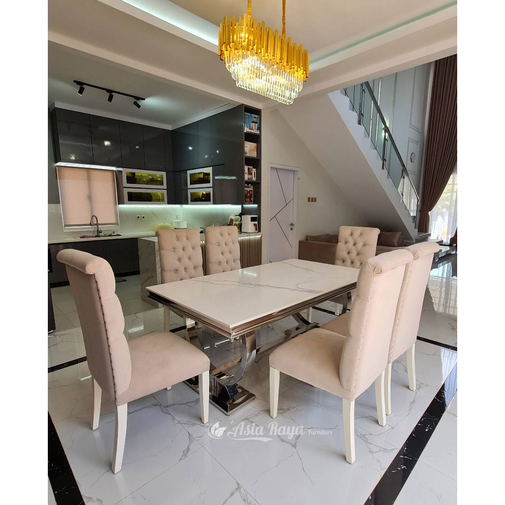 Jual Set Meja Makan Marmer Stainless Minimalis Modern 6 Kursi | Shopee Indonesia