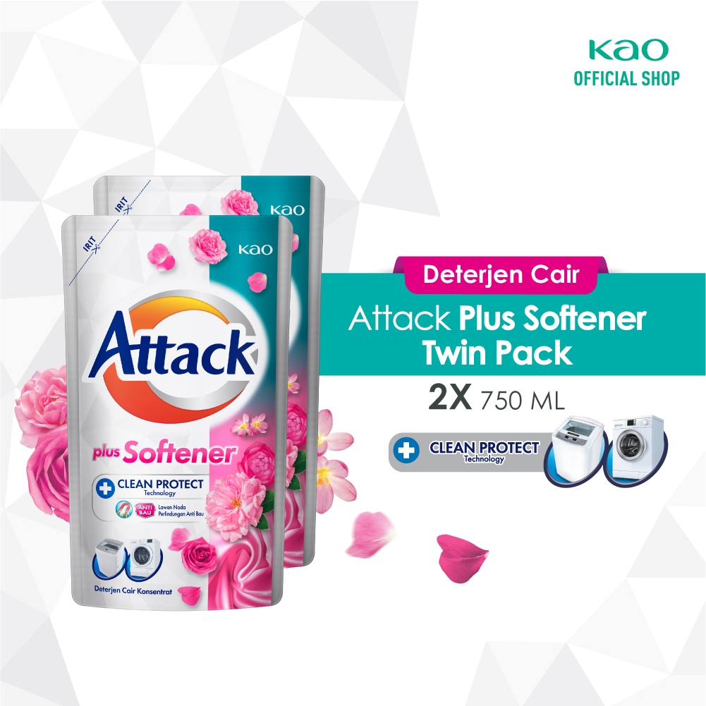 Jual Attack Plus Softener Deterjen Cair Semua Mesin Cuci 750 mL Twin Pack | Shopee Indonesia