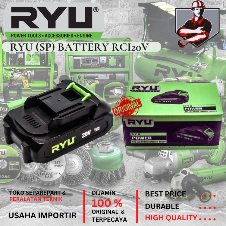 Jual Ryu baterai Mesin Bor 20 Volt Cordless Tipe RCI20V Original RYU ...