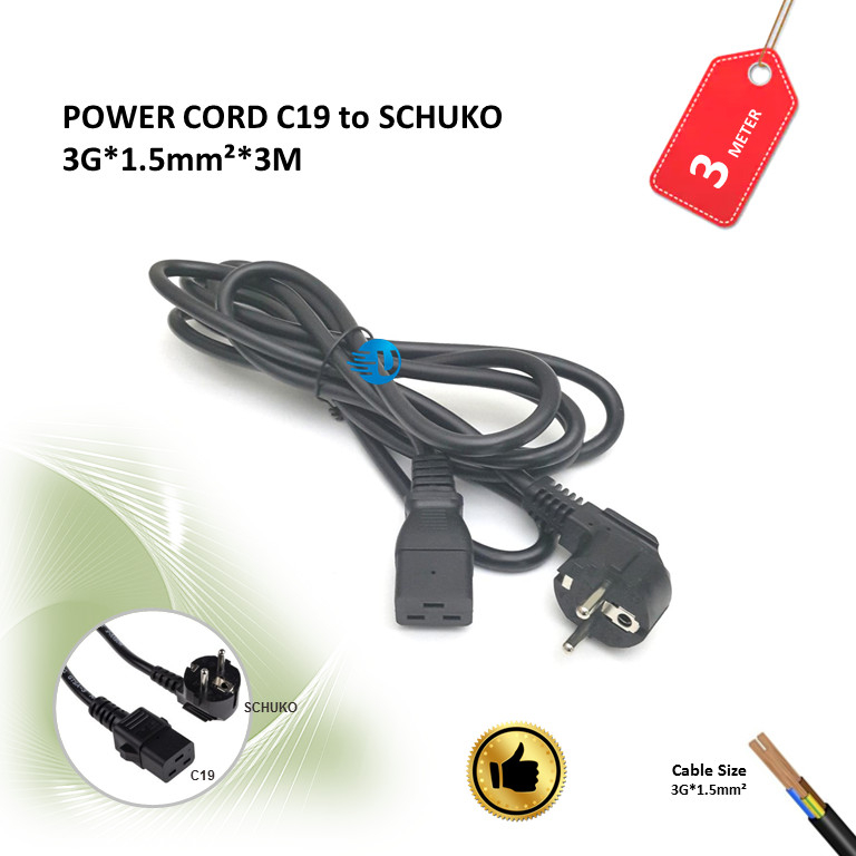 Jual Power Cord C19 to Schuko 3x1.5mmx3M (ORI) | Shopee Indonesia