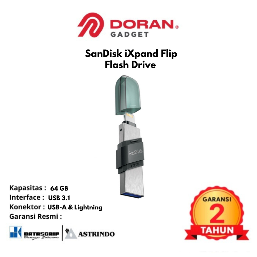 Jual Sandisk iXpand Flash Drive Flip USB 3.1 Gen 1 USB-A dan Lightning ...