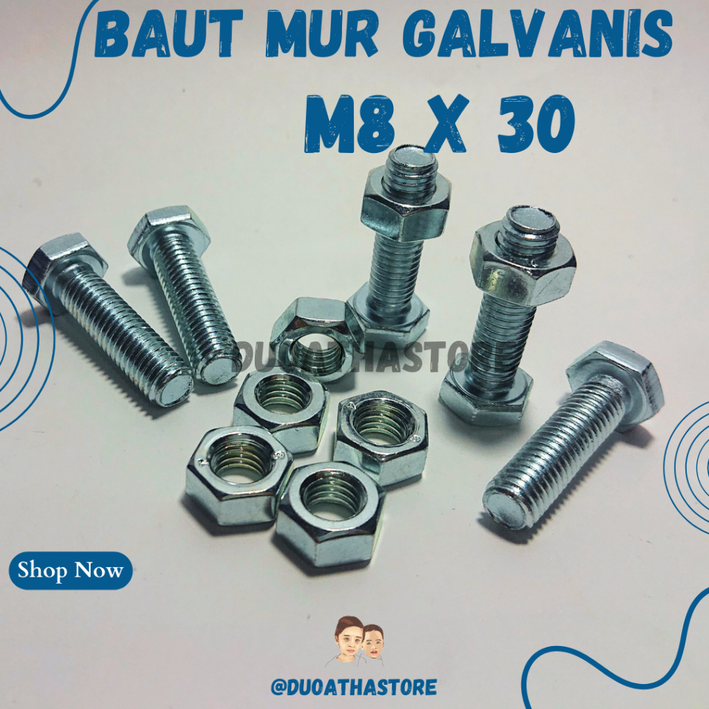 Jual M8x30 Baut Mur M8 X 30 BMP Galvanis Putih | Shopee Indonesia