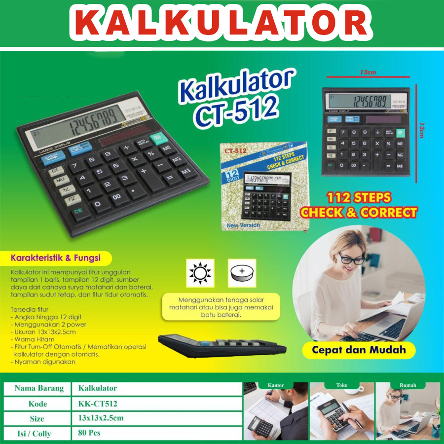 Jual COD Kalkulator Calculator Model Citizen CT512 CT 512 12 Digit Free ...