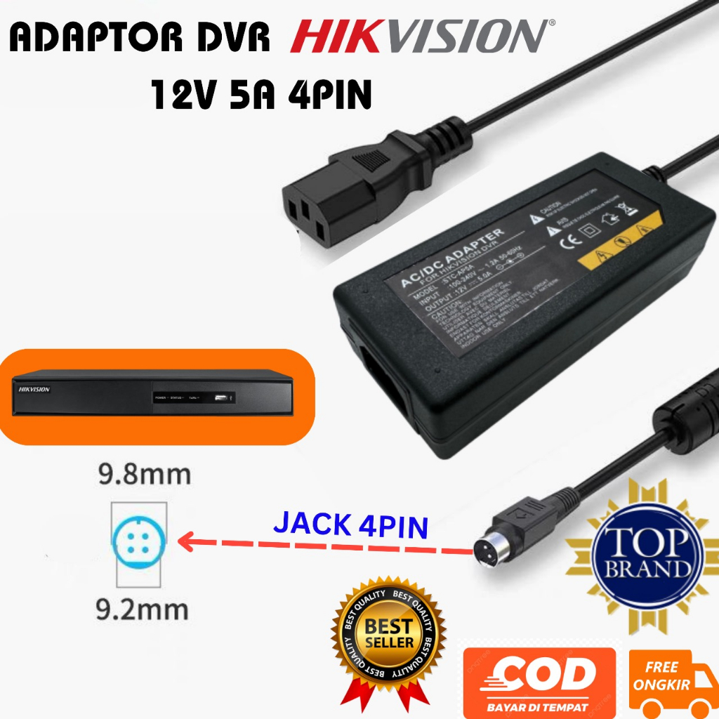 Jual Adaptor DVR Hikvision 12V 5A 4 Pin / Adapter 4 pin 12 Volt 5 ...