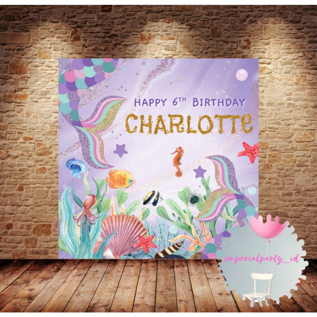 Jual Custom Backdrop Banner Spanduk Happy Birthday Mermaid Tail Ocean ...