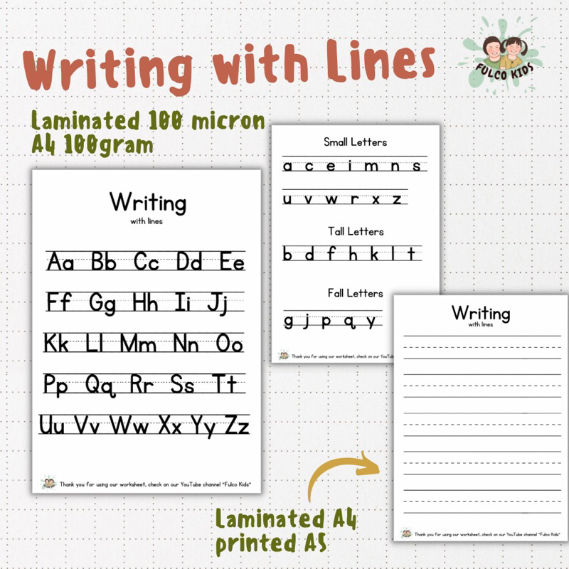Jual Writing with Lines Worksheet Laminated Belajar Menulis by Fulco ...