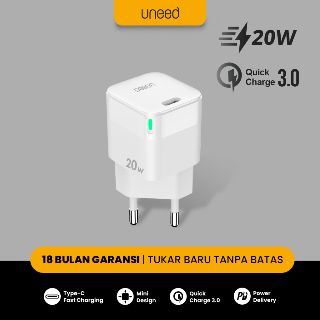 Jual UNEED Mini Wall Fast Charger Type C Port 20W PD 3.0 QC PPS ...