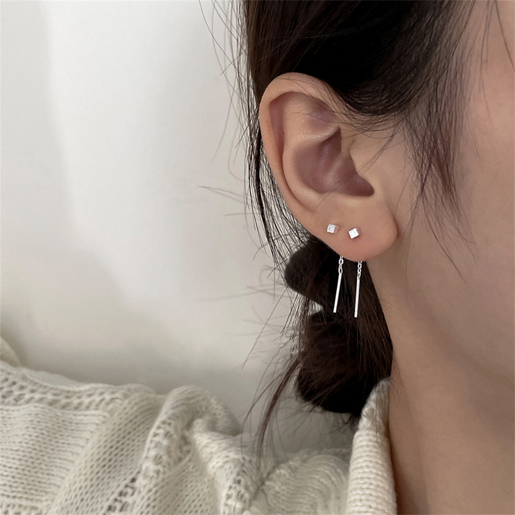 Jual Palmer - Earrings Anting Tindik Tusuk Silver Kecil Persegi ...