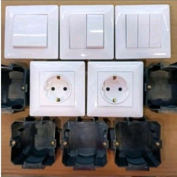 Jual Promo Saklar Engkel,Seri,Triple & 2 Stop Kontak K1 Putih Boton & 5 ...
